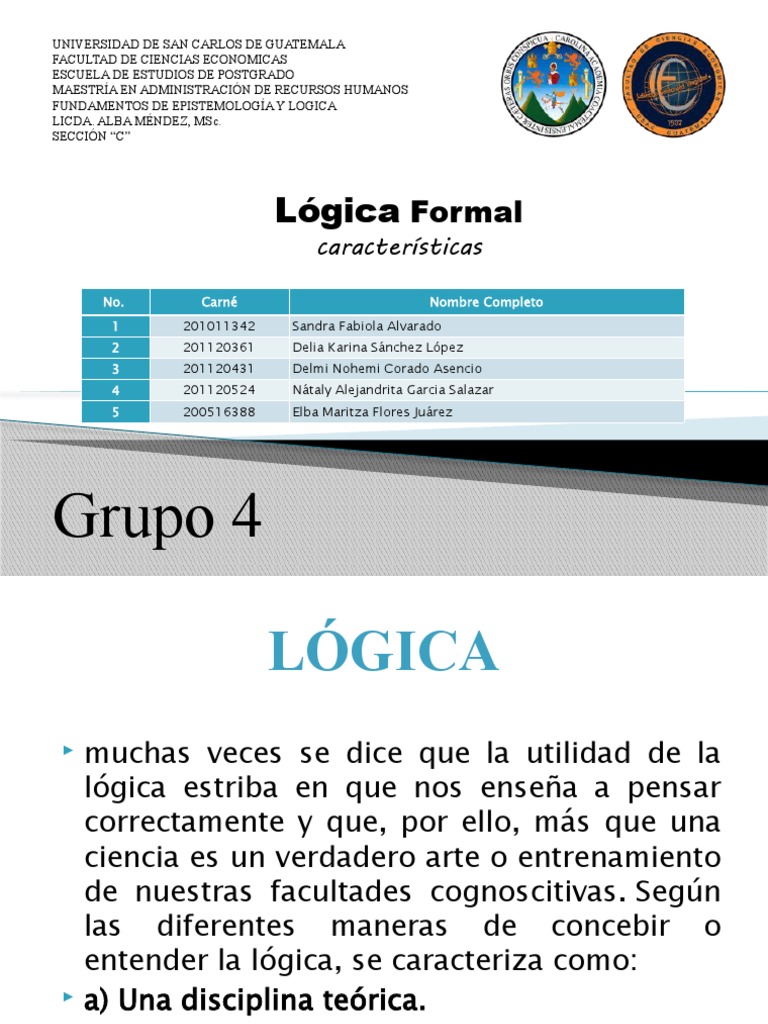 G4 Presentación de Logica formal y sus Carateristicas | PDF | Lógica ...