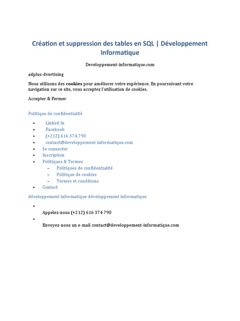 Cration Et Suppression Des Table | PDF | SQL | Âge de l'information