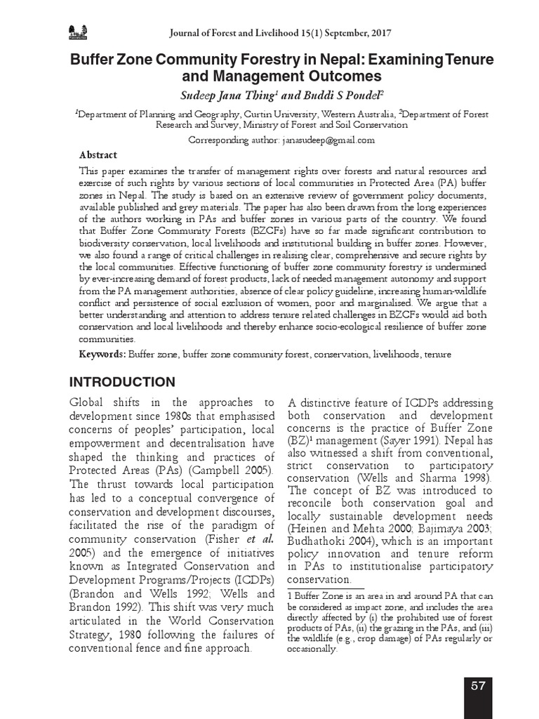 Buffer Zone Community Forestry in Nepal: Examining Tenure and Management Outcomes | PDF ...