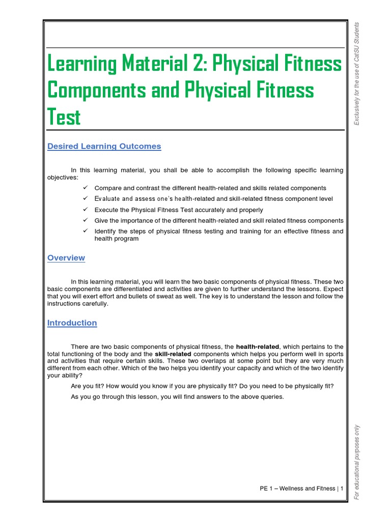 PE 1 Learning Material Midterm | PDF | Physical Fitness | Anatomical ...