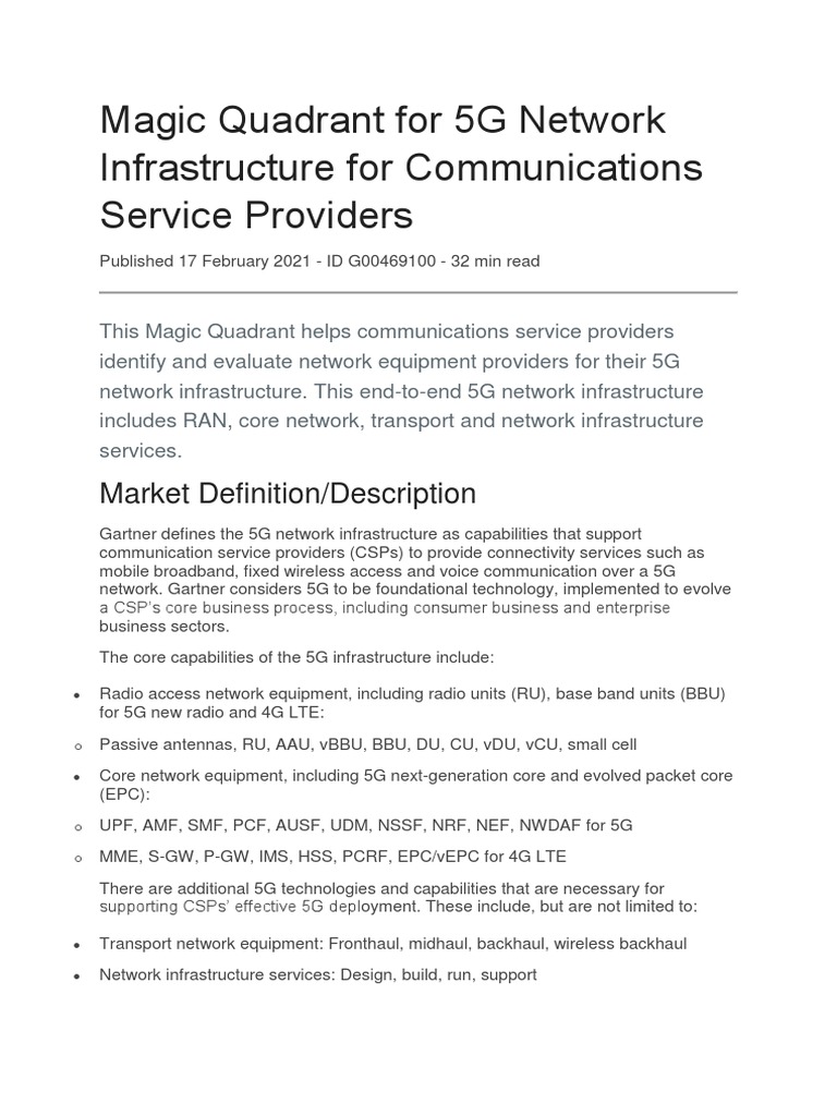 Magic Quadrant For 5G Network Infrastructure For Communications Service ...
