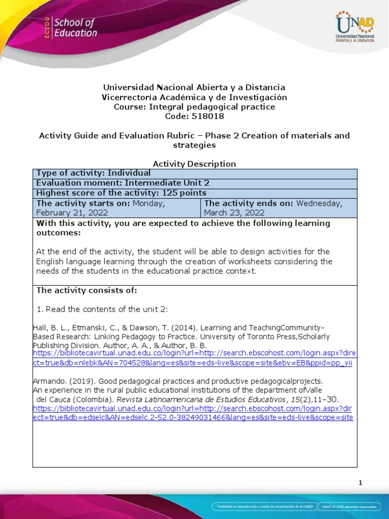Activities Guide and Evaluation Rubric - Unit 2 - Phase 2 - Creation of ...