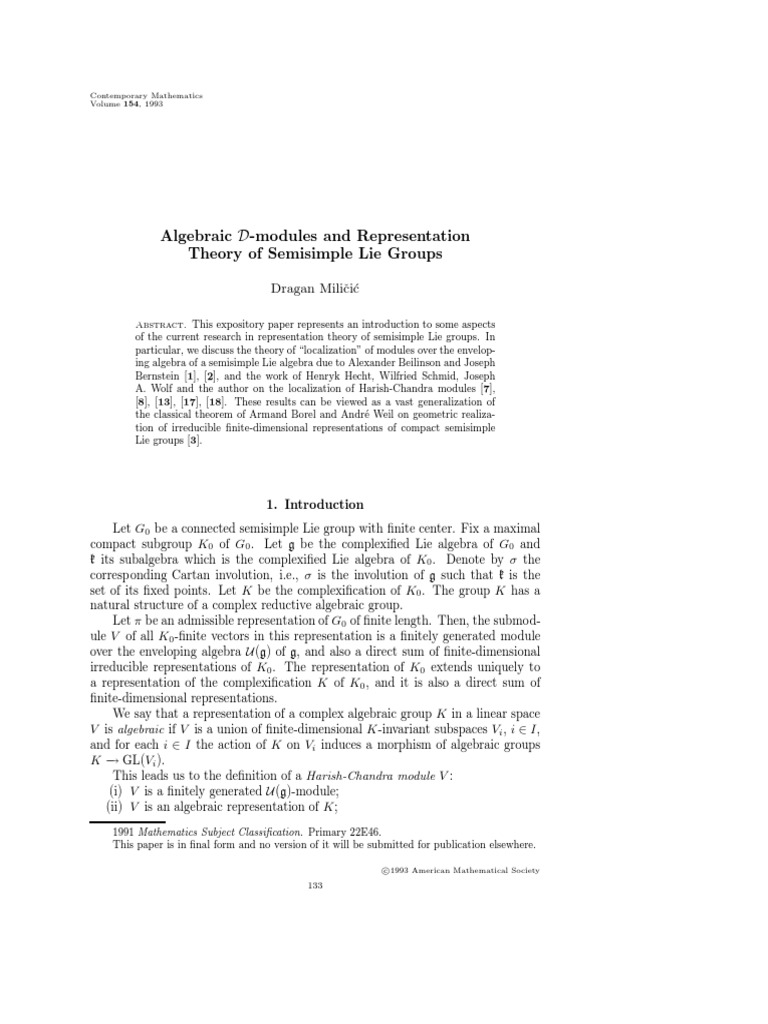 Alg D Mod Representation Theory Millicic | PDF | Representation Theory ...