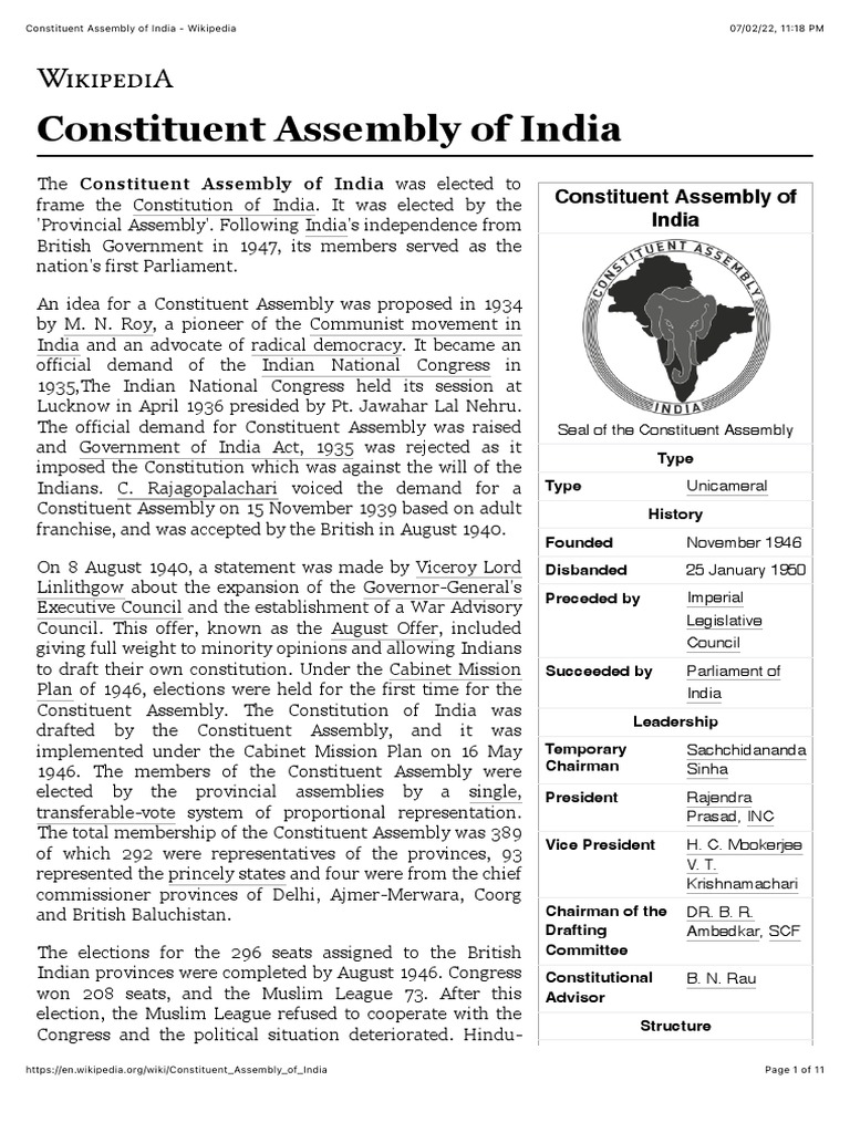 Constituent Assembly of India - Wikipedia | PDF | Government ...