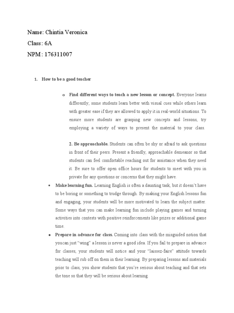 Name: Chintia Veronica Class: 6A NPM: 176311007 | PDF | English As A ...