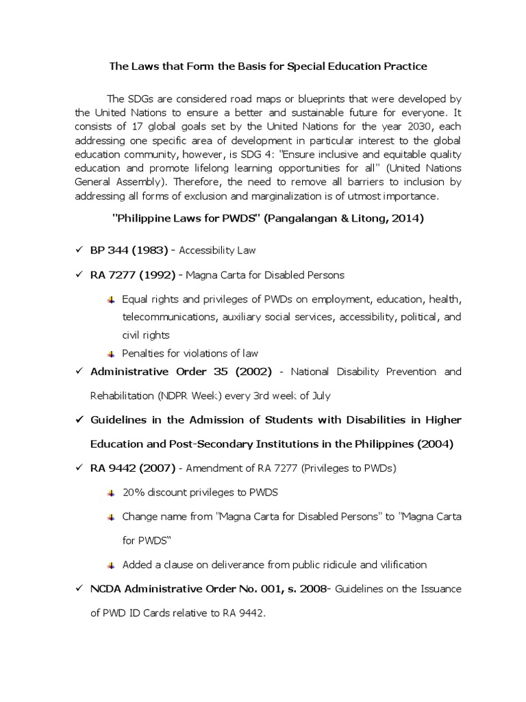 Philippine Laws for Special Education | PDF | Disability | Accessibility