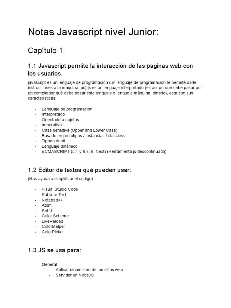 Notas Javascript Nivel Junior | PDF | Objeto (informática) | Método ...
