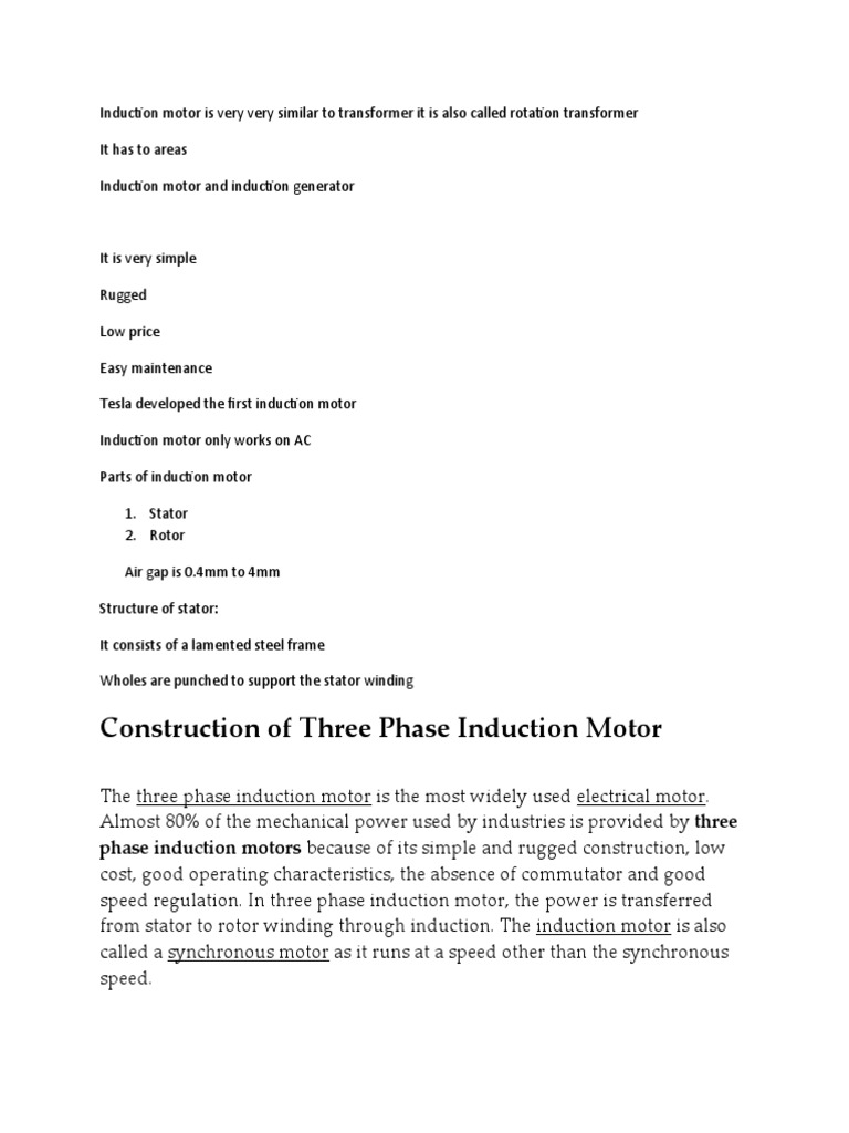 Construction of Three Phase Induction Motor | PDF | Electric Motor ...