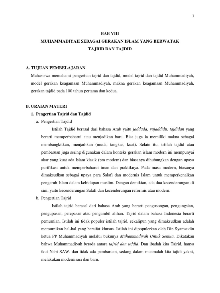 Bab Viii Muhammadiyah Sebagai Gerakan Islam Yang Berwatak | PDF