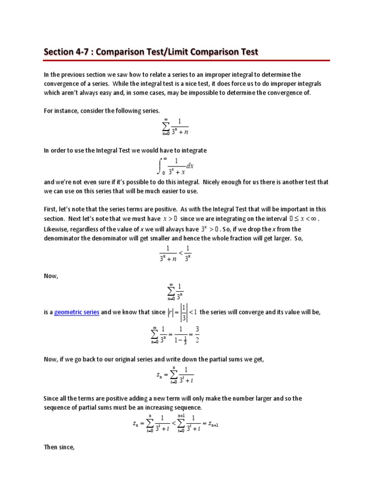 Section 4-7: Comparison Test/Limit Comparison Test: Geometric Series ...