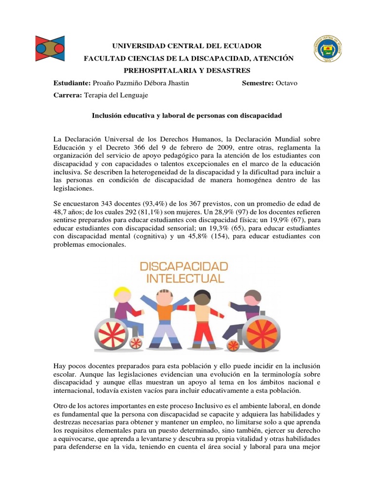 Inclusión Educativa Laboral | PDF | Inclusión (Educación) | Invalidez