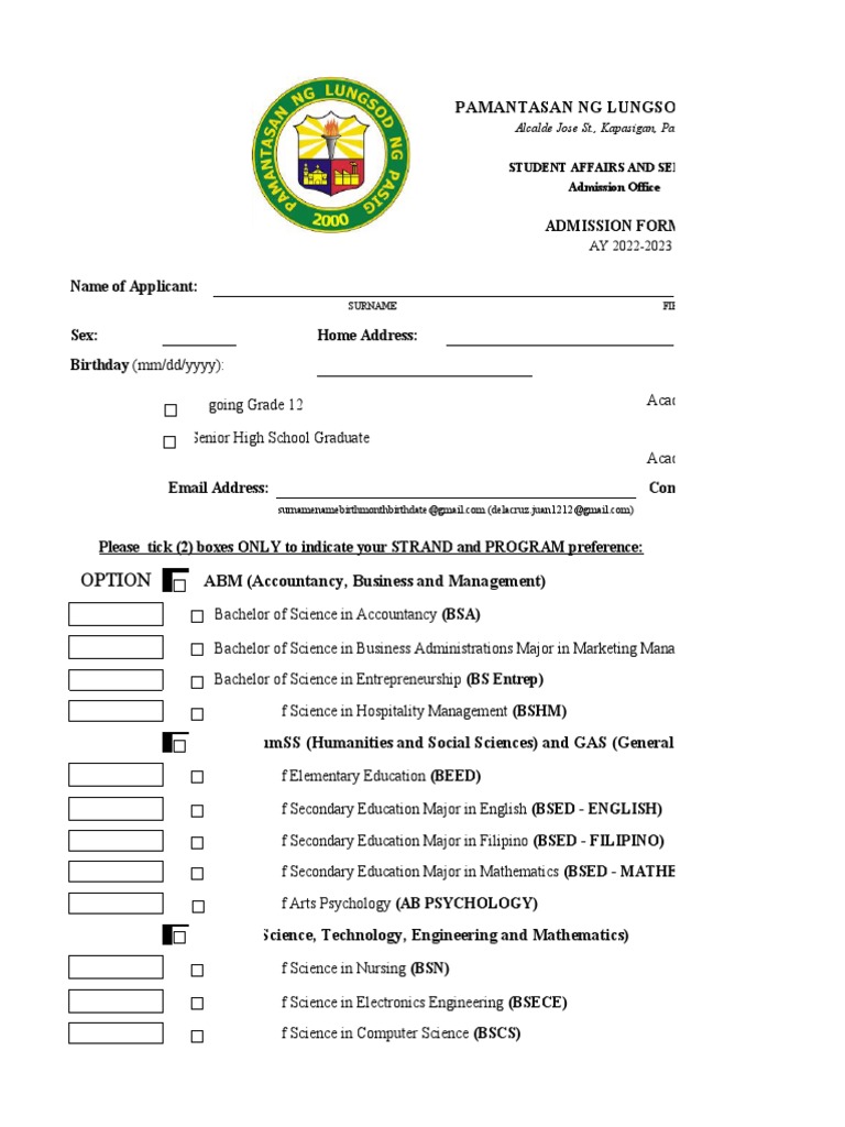 PLP Admission Form | PDF | Bachelor's Degree | Bachelor Of Science