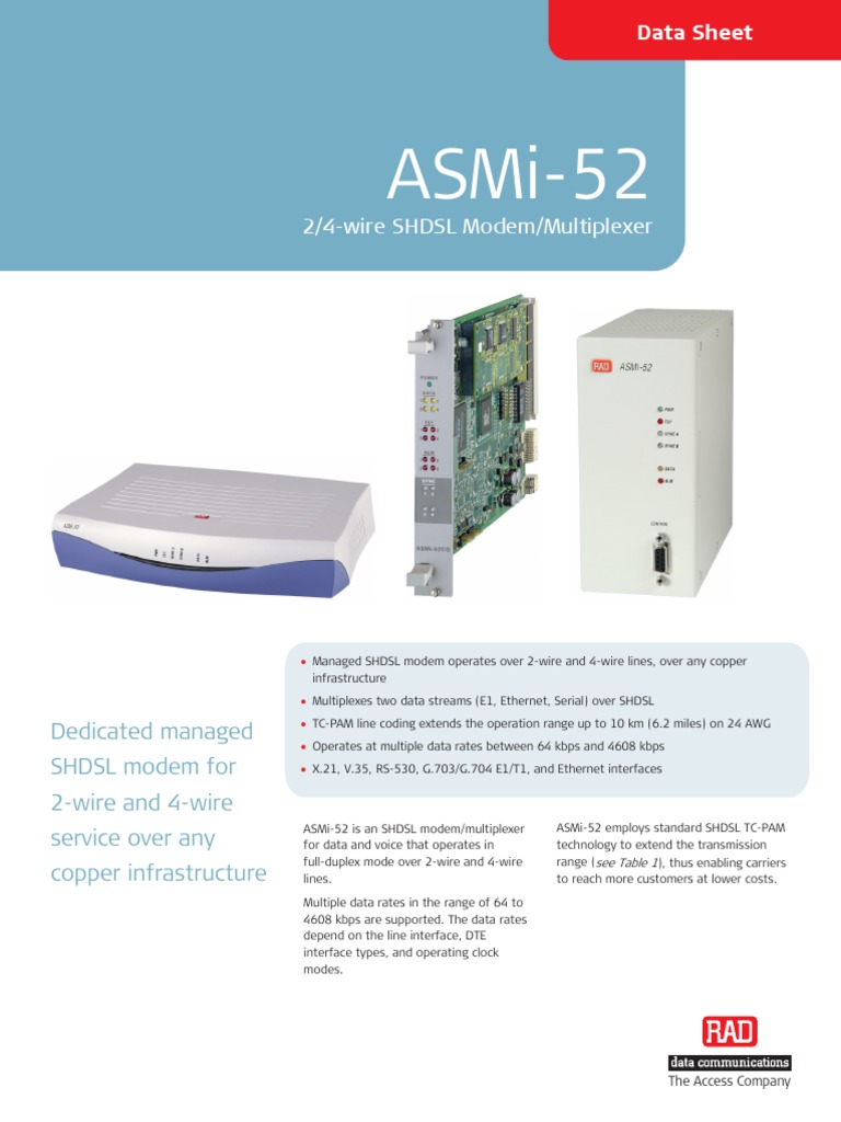 Asmi-52: 2/4-Wire SHDSL Modem/Multiplexer | PDF | Modem | Computer Science