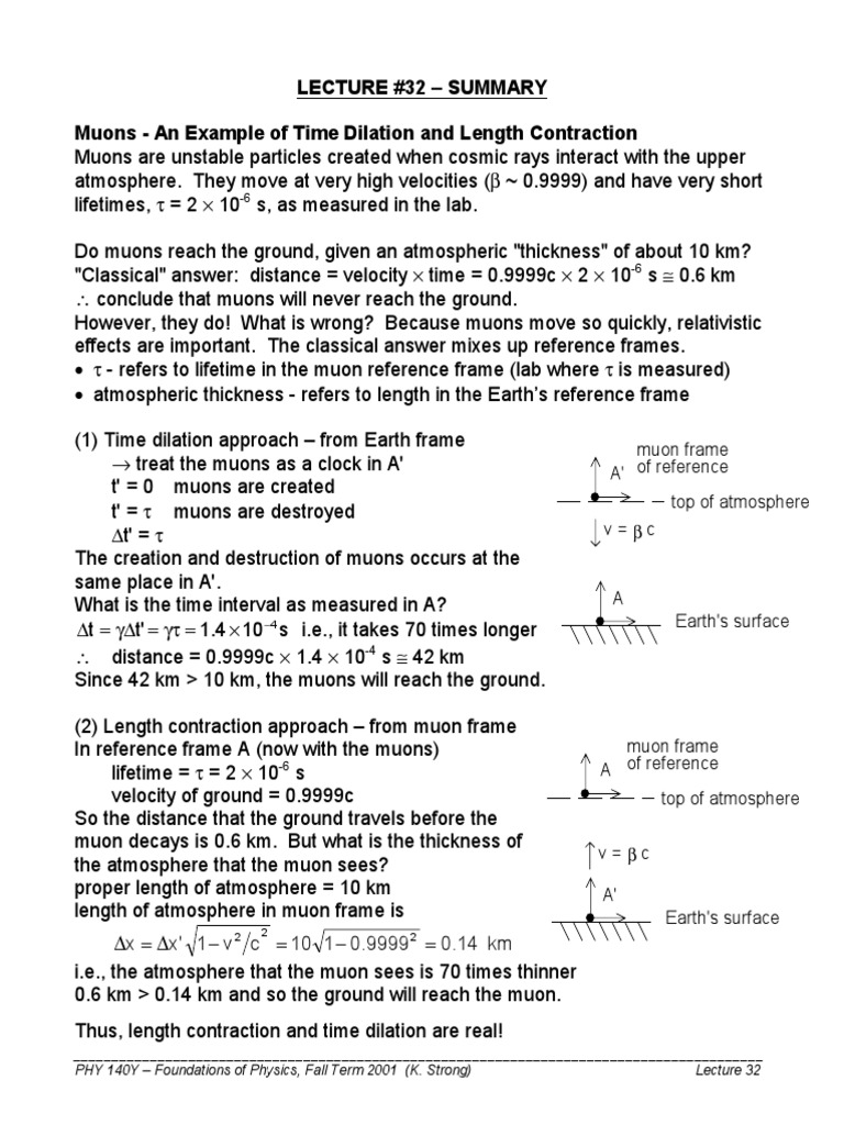 Lecture #32 - Summary Muons - An Example of Time Dilation and Length ...