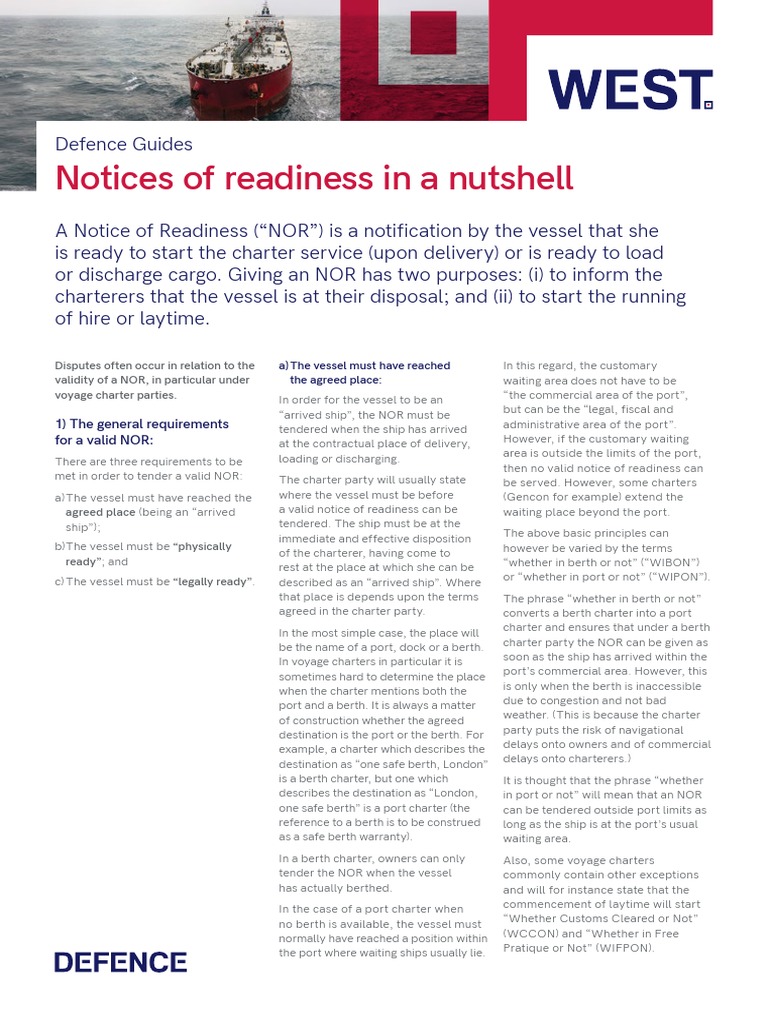 Defence-Guide Notice of Readiness 4pp V2 LR | PDF | Ships | Port