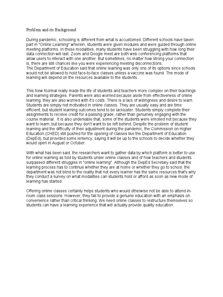 Problem and Its Background | PDF | Educational Technology | Learning