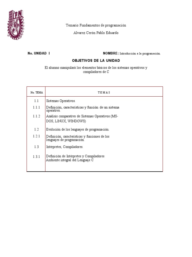 Temario Fundamentos de Programación | PDF | Lenguaje de programación ...
