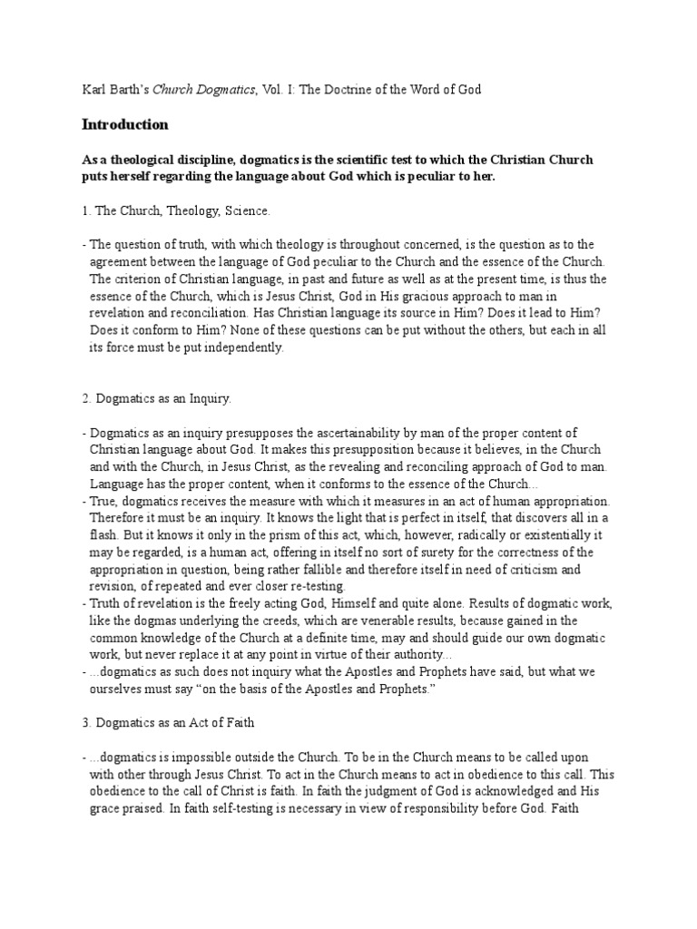 Barth's Church Dogmatics: Word of God | PDF | Karl Barth | Faith