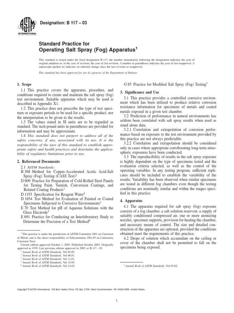 Astm B117 03 | PDF | Sodium Chloride | Ph