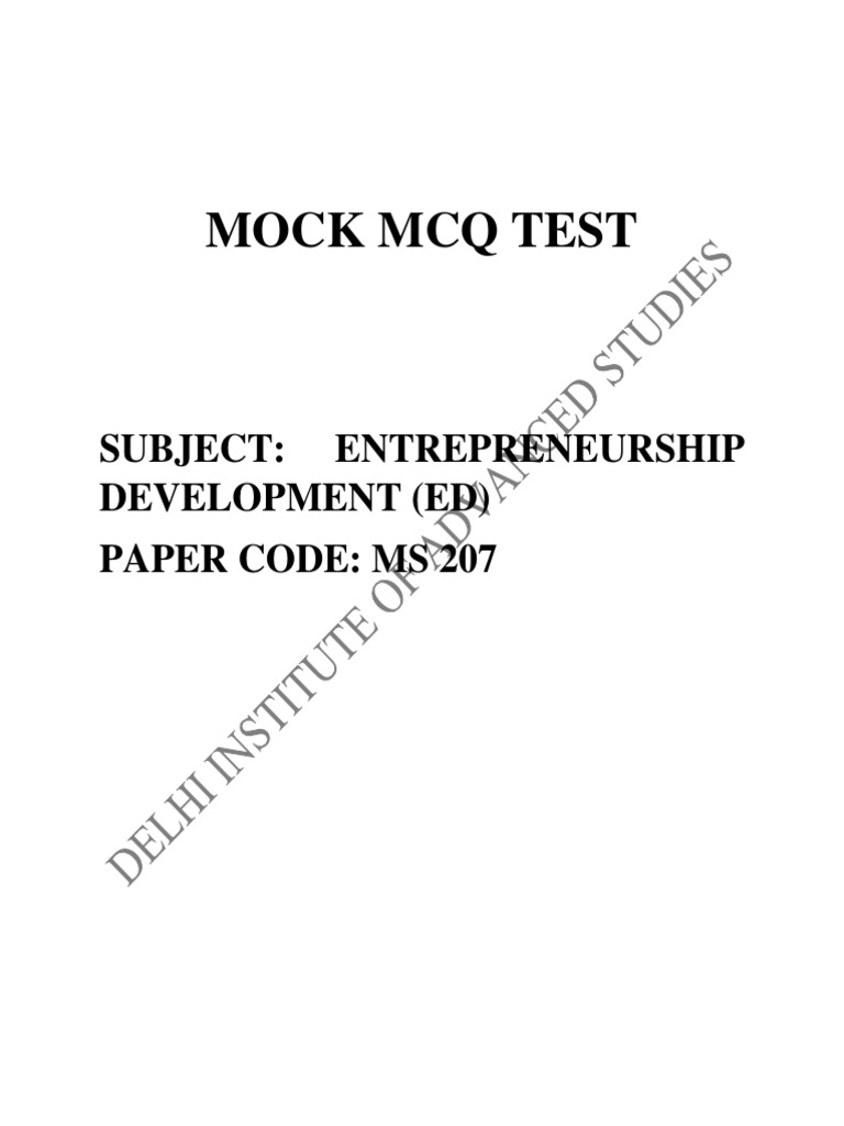 Entrepreneurship Development Mock MCQ Test | PDF | Entrepreneurship ...