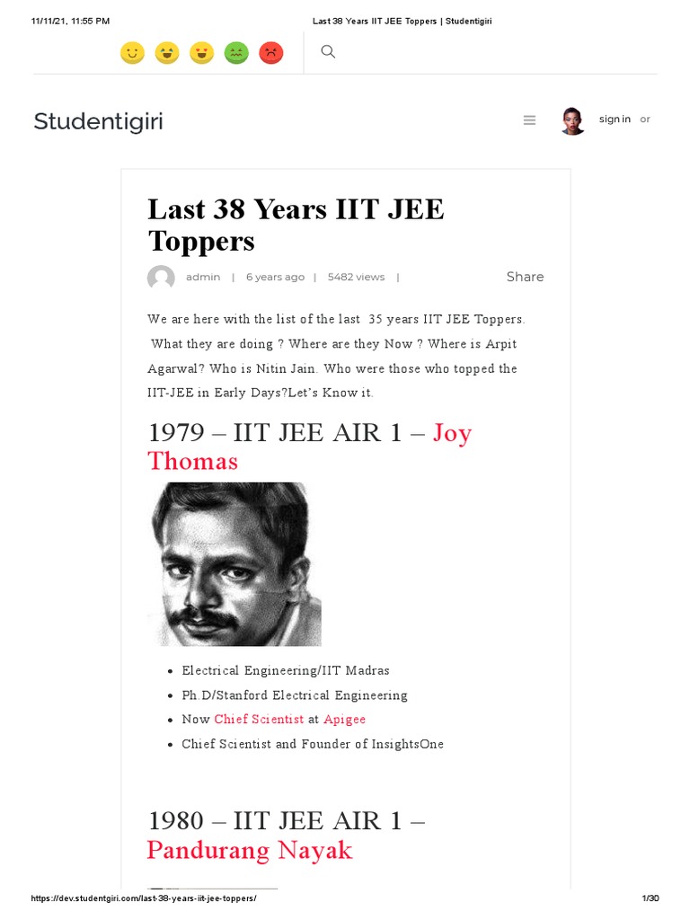 Last 38 Years IIT JEE Toppers - Studentigiri | PDF | Engineering ...