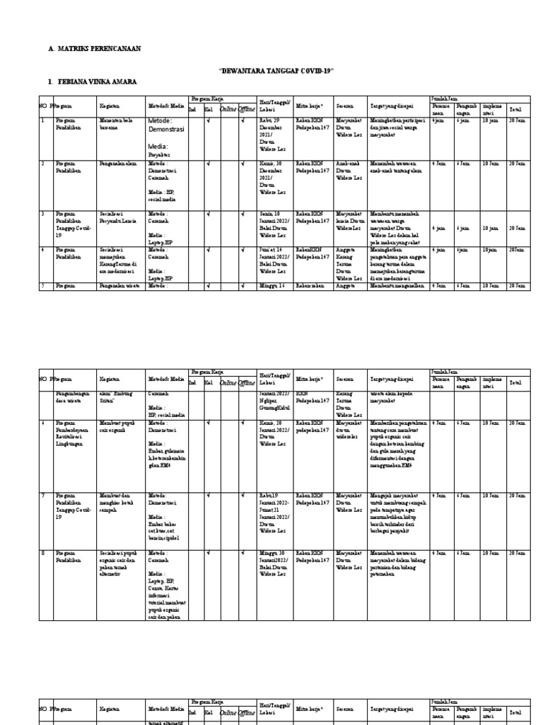 Matriks Perencanaan KKN Individu Vinkaaa | PDF