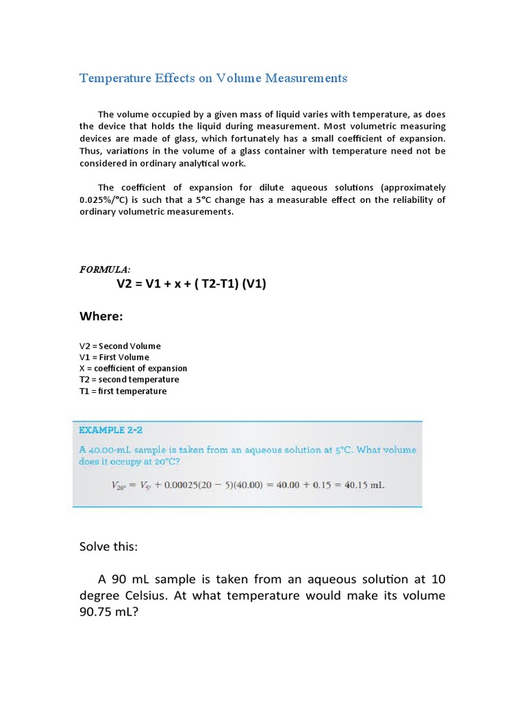 Temperature Impact on Liquid Volume Measurements | PDF