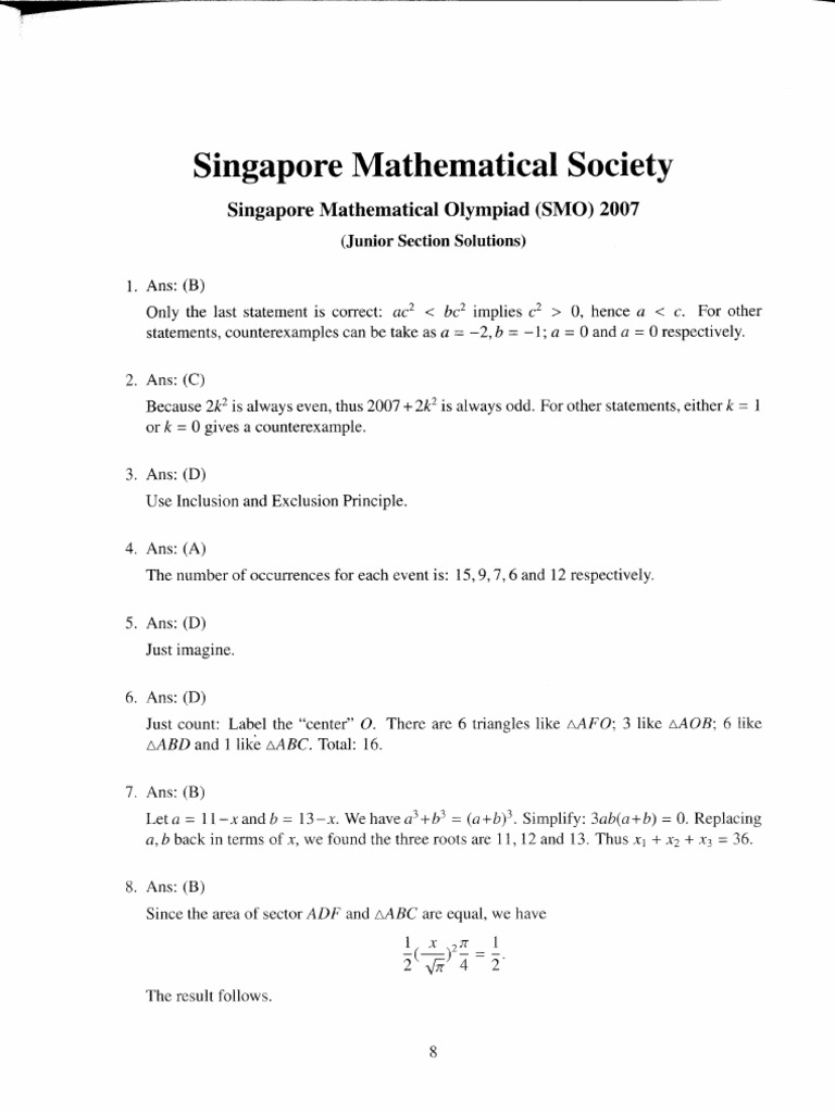 SMO 2007 Junior Solutions | PDF