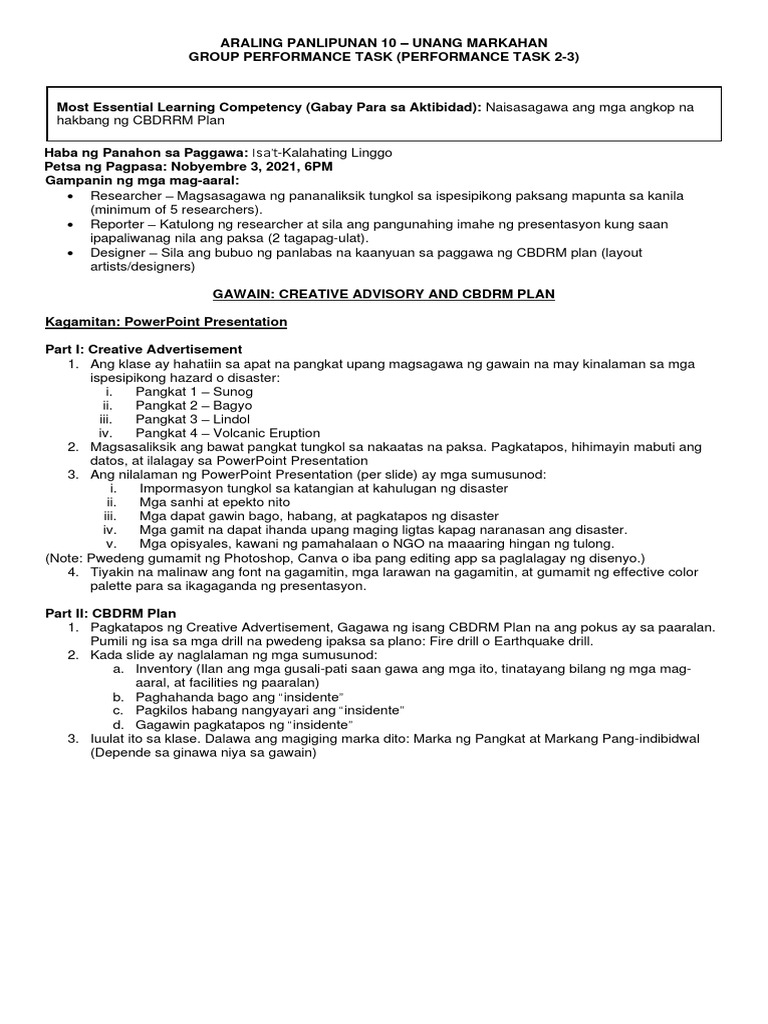 AP Performance Task 1st Quarter 2 3 | PDF