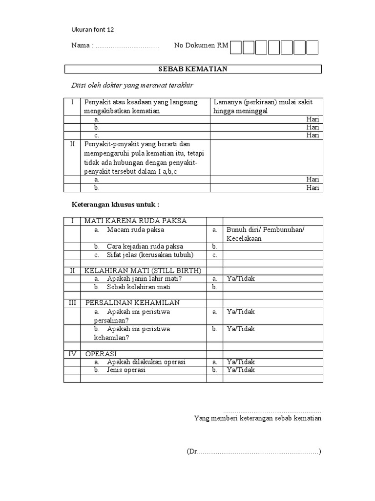 Formulir Sebab Kematian | PDF