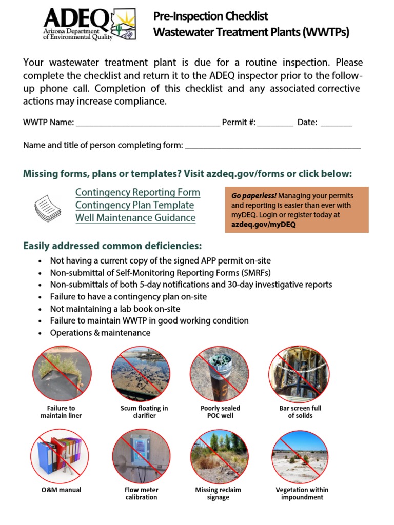 Pre-Inspection Checklist WWTP | PDF | Water Pollution | Water And The ...
