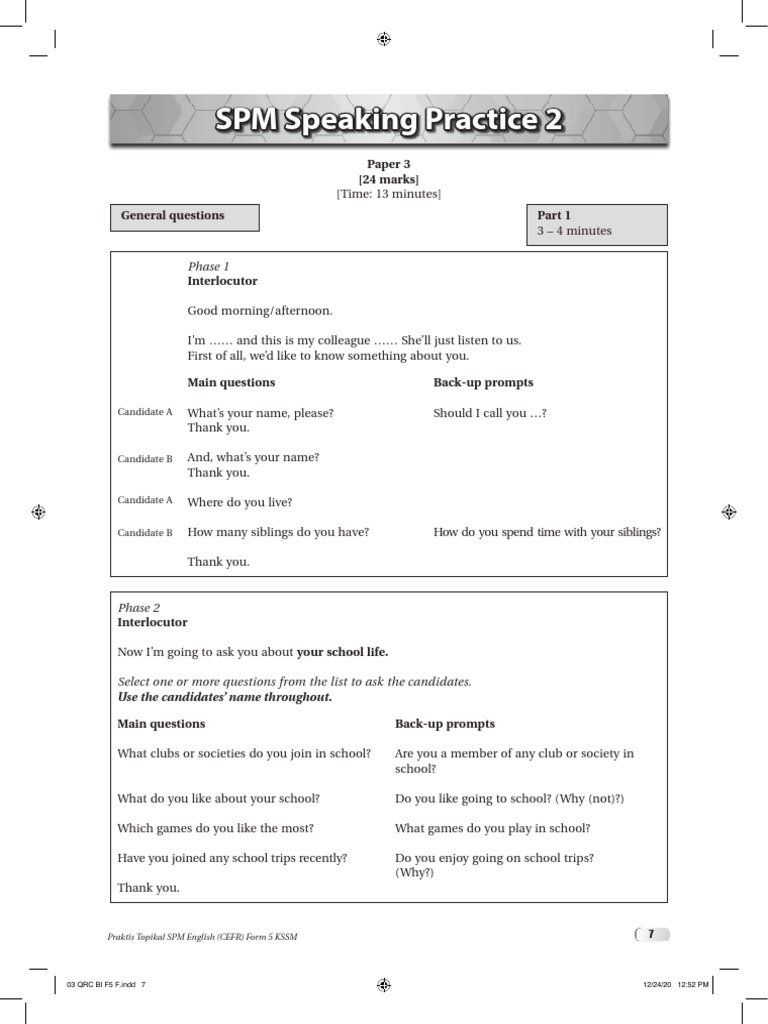 SPM Speaking Practice 2 | PDF