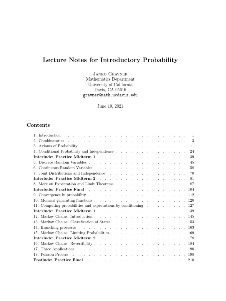 Lecture Notes For Introductory Probability | PDF | Set (Mathematics ...