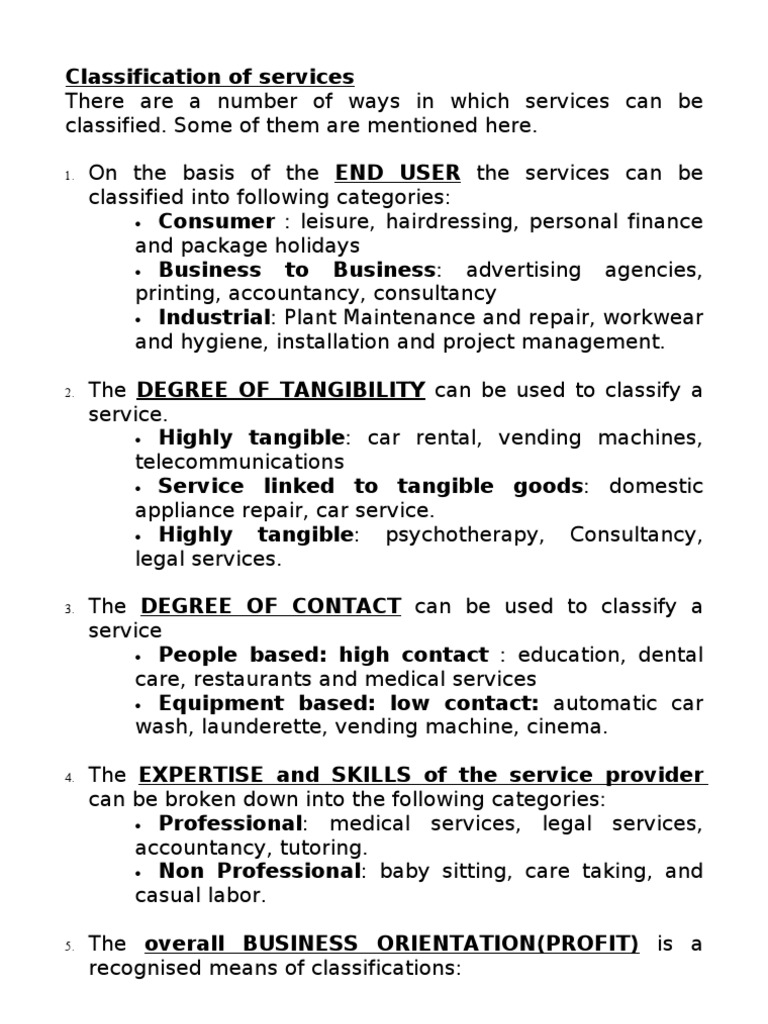 Classification of Services | PDF | Information | Consultant