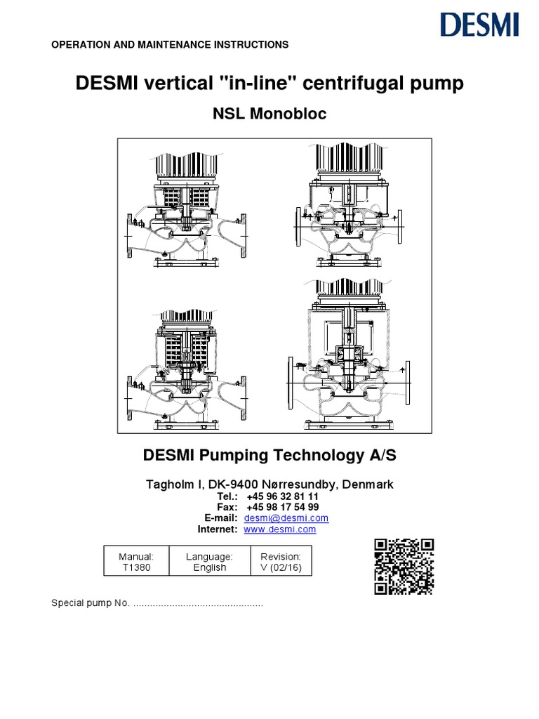 DESMI Vertical "In-Line" Centrifugal Pump: NSL Monobloc | PDF | Pump ...