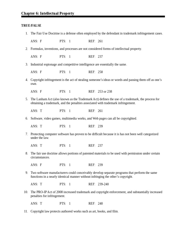 Ip Test Bank | PDF | Intellectual Property | Copyright