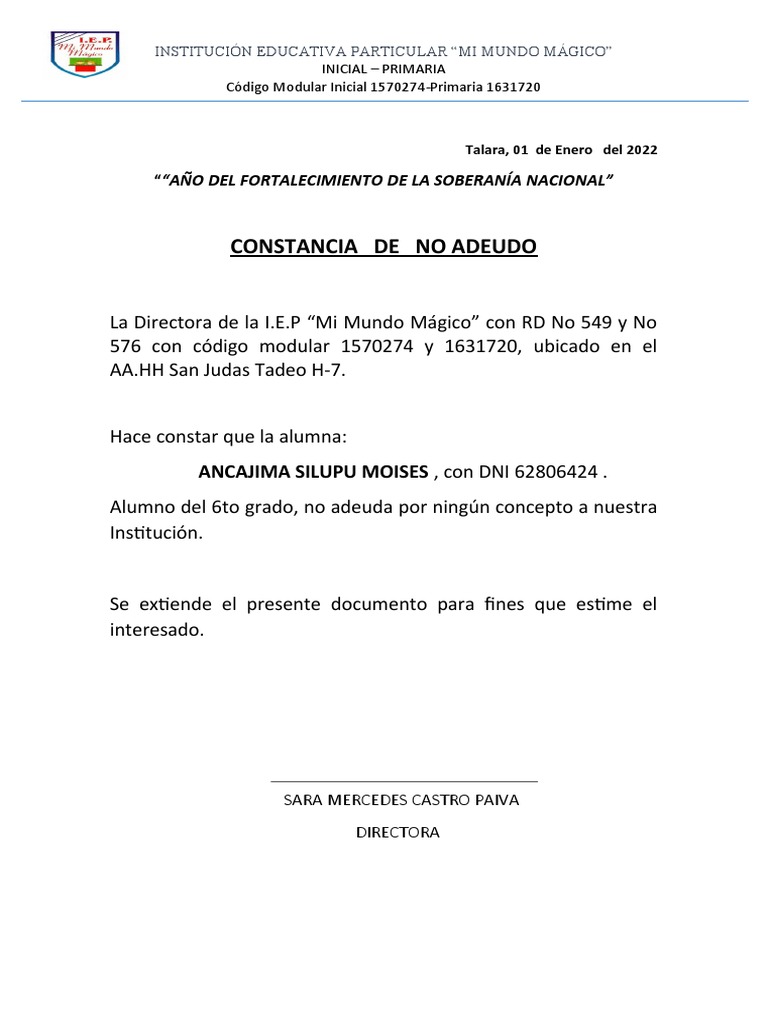 Constancia de No Adeudo | PDF