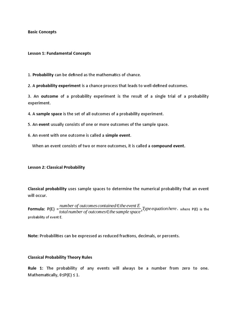 Basic Concepts | PDF | Probability | Odds