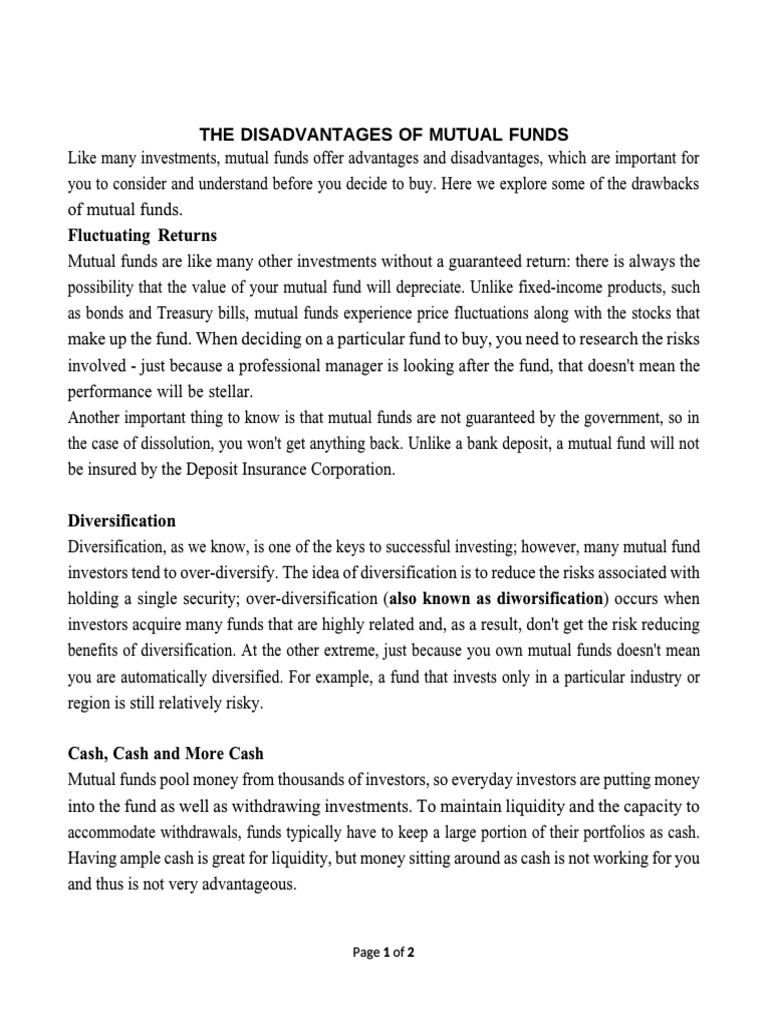 Disadvantages of Mutual Funds Explained | PDF | Investment Fund ...