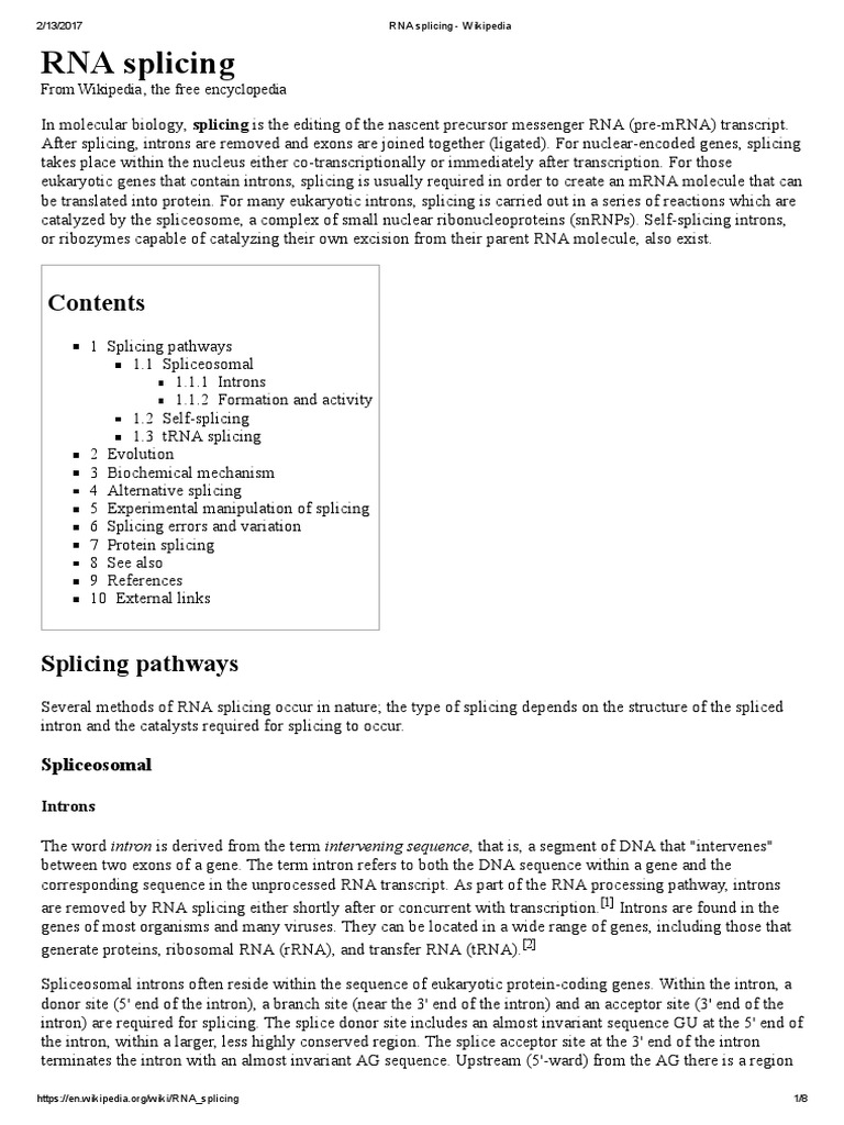 RNA Splicing | PDF | Rna Splicing | Intron