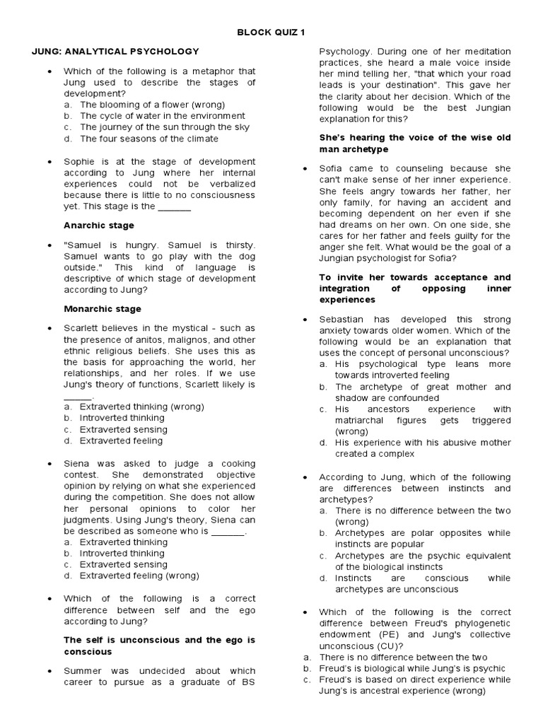 Psychology Block 1 Quiz | PDF | Carl Jung | Id