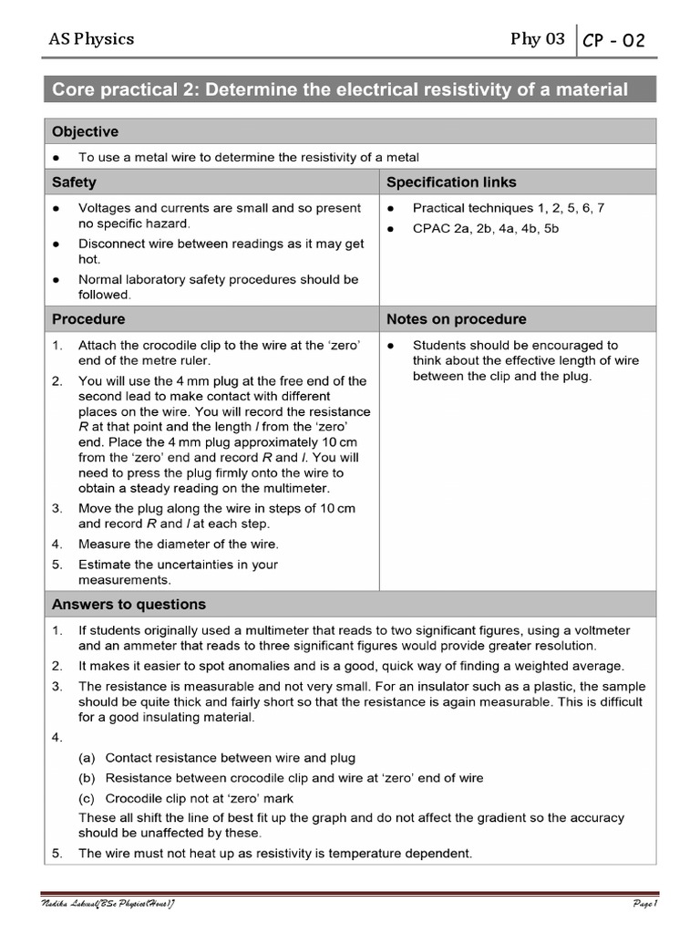 AS Physics Practical 2 | PDF