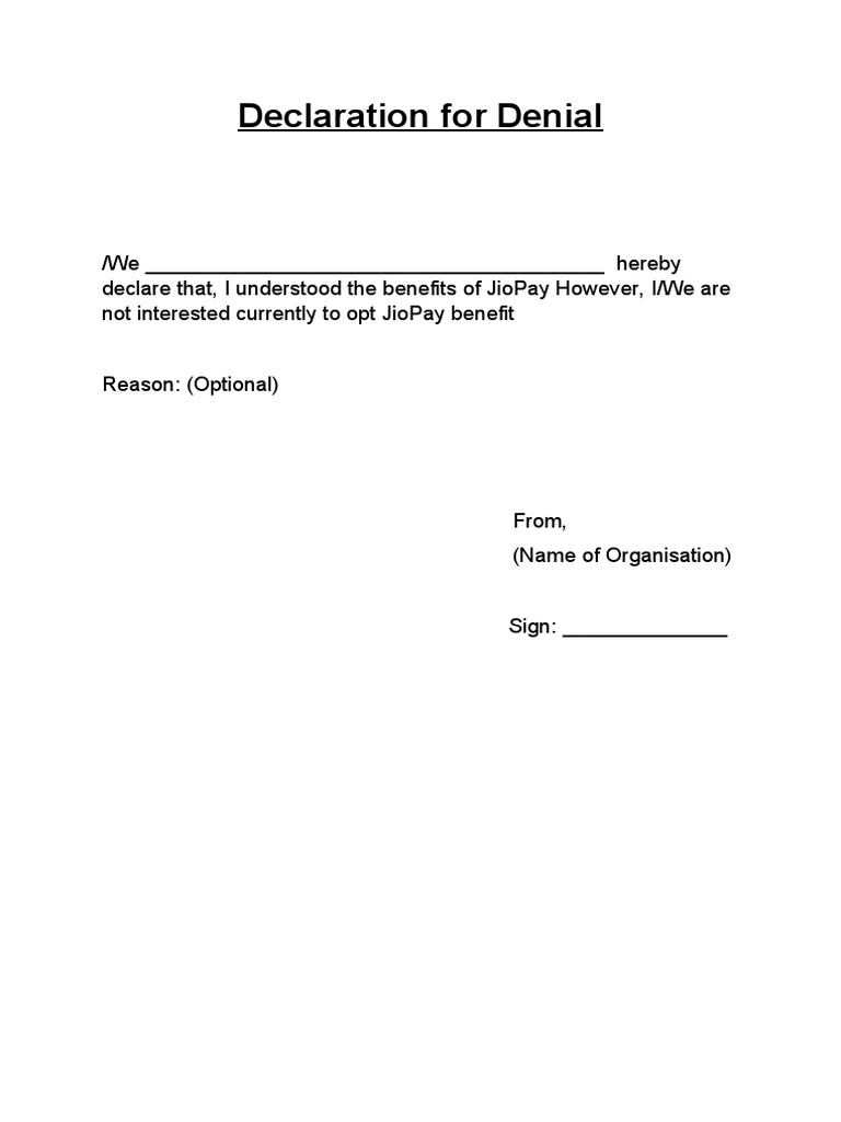 Declaration For Denial Form | PDF
