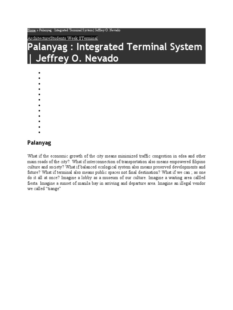 Palanyag: Integrated Terminal System - Jeffrey O. Nevado | PDF ...