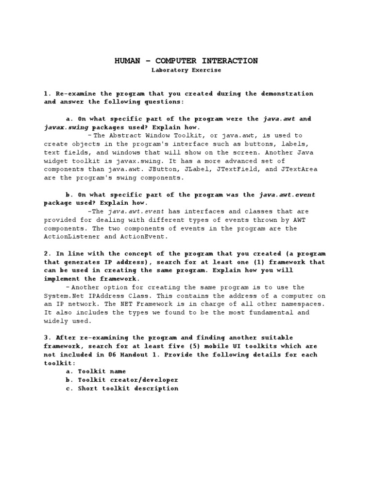 Human - Computer Interaction: Javax - Swing Packages Used? Explain How ...