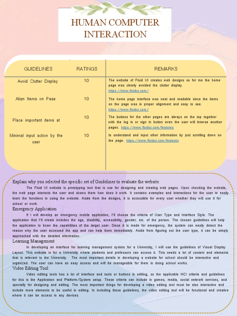 HCI Lab Exercise Website Guidelines Ratings Remarks | PDF | User ...