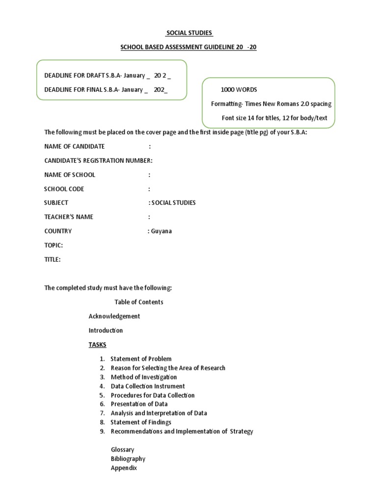 Social Studies SBA Guide | PDF | Questionnaire | Survey Methodology