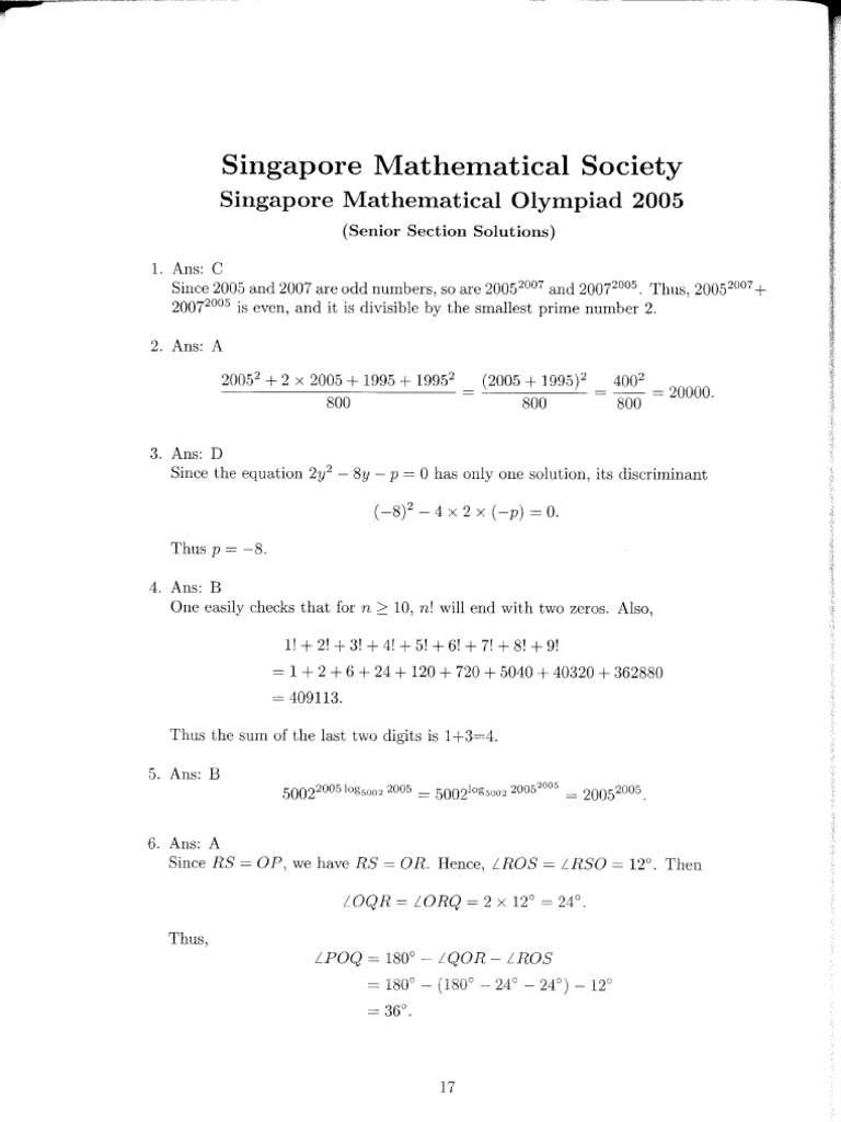 SMO 2005 Senior Solution | PDF