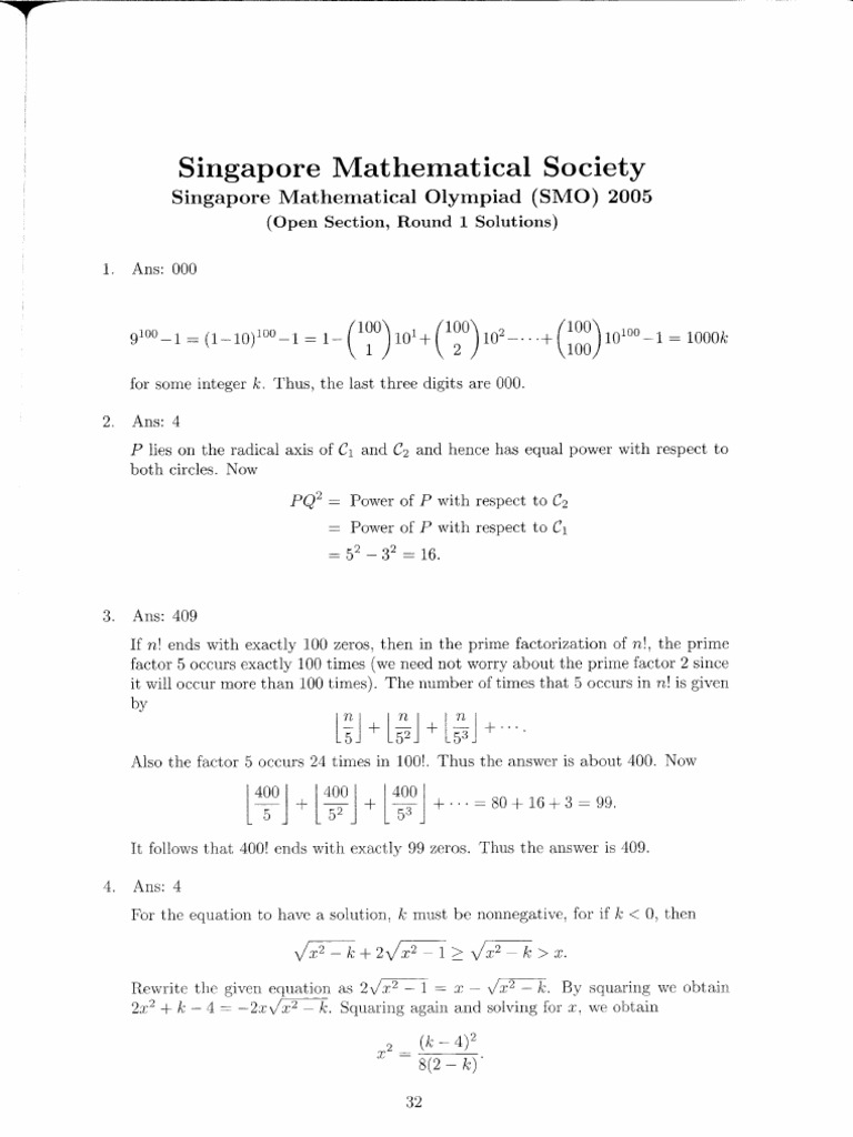 SMO 2005 Solutions Overview | PDF