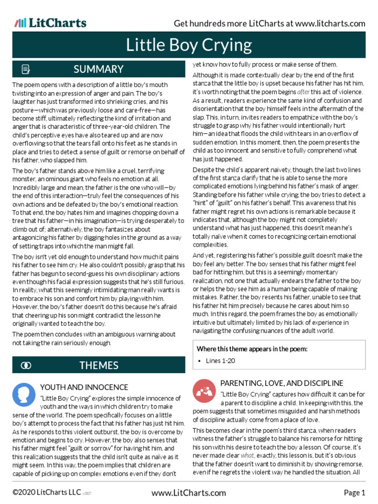 Little Boy Crying Notes Igcse | PDF | Poetry | Emotions